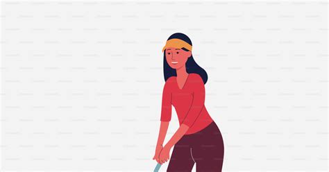 니블릭이 골프를 치는 여성 만화 캐릭터 흰색 배경에 분리된 평면 벡터 그림 여성을 위한 활동적이고 건강한 레크리에이션 및