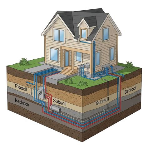 Illustration Of A House Highlighting Geothermal Heating And Cooling