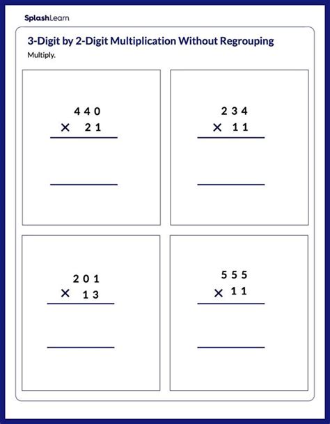 Find The Product Of 3 Digit And 2 Digit Numbers Math Worksheets Splashlearn