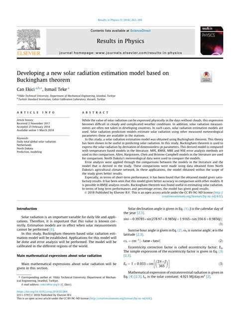 Pdf Developing A New Solar Radiation Estimation Model Based On