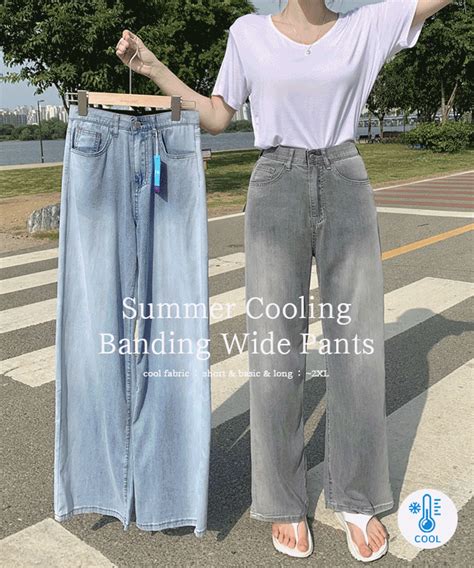 영상 쿨링찰랑~숏기본롱~2xl 시원해~ 네티 밴딩 텐셀 스판 롱 와이드 데님 얇은 팬츠 바지 키작녀 키큰녀 빅사이즈 에이블리