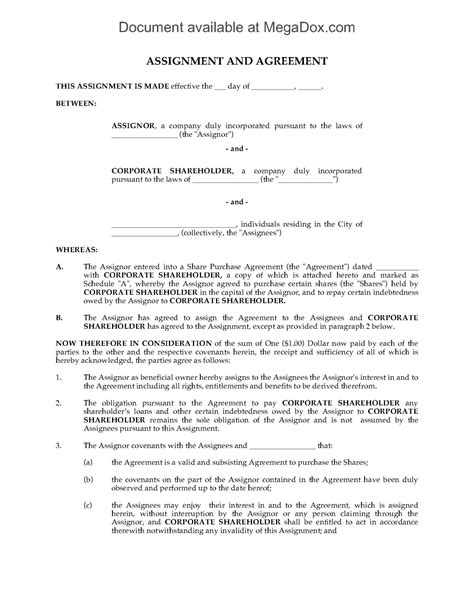 Credit Assignment Agreement Template Midi