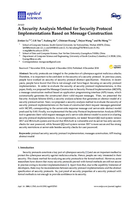 Pdf A Security Analysis Method For Security Protocol Implementations Based On Message Construction