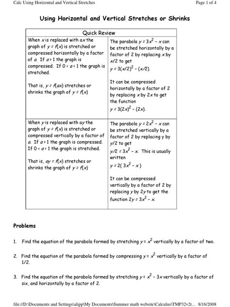 5 Horizontal Vertical Stretches And Shrinks Questions Pdf Graph Theory Mathematical Relations