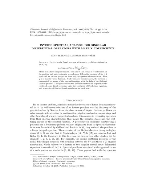Pdf Inverse Spectral Analysis For Singular Differential Operators With Matrix Coefficients