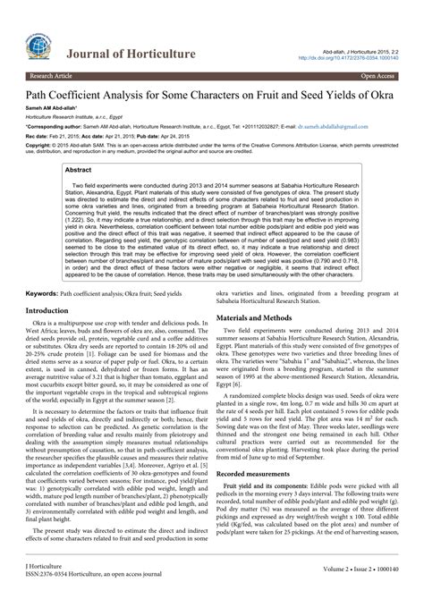 Pdf Path Coefficient Analysis For Some Characters On Fruit And Seed