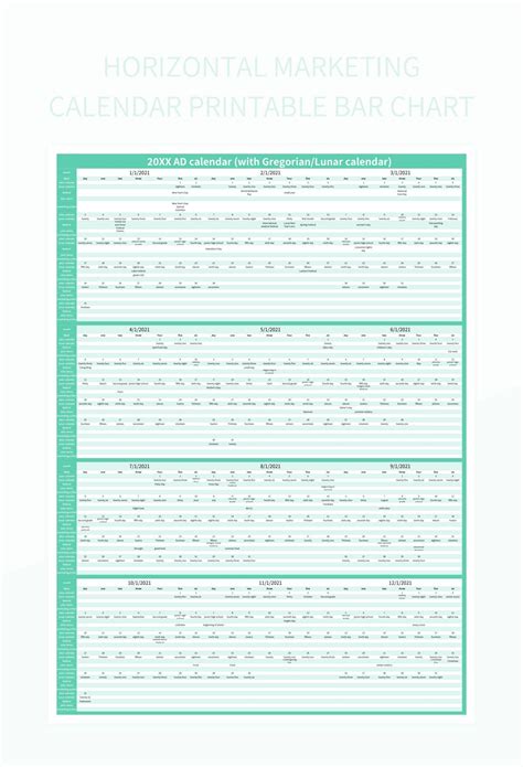 Horizontal Marketing Calendar Printable Bar Chart Excel Template And
