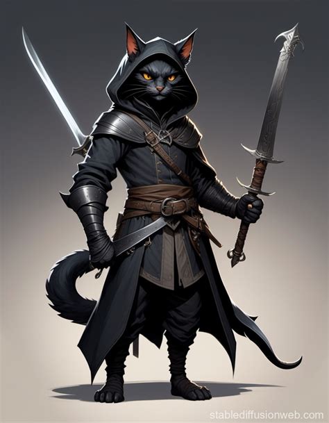 Catfolk Thief With Black Hair From Dundgeons And Dragons In Full Growth