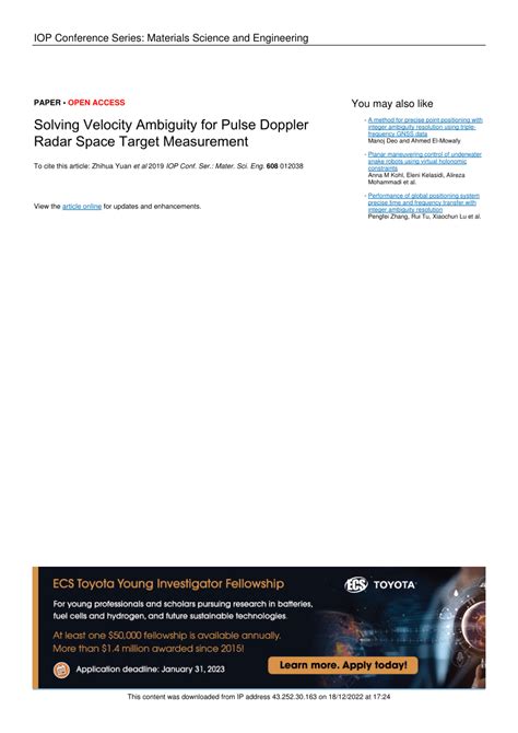 Pdf Solving Velocity Ambiguity For Pulse Doppler Radar Space Target Measurement