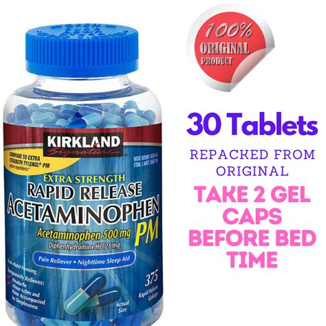 Kirkland Signature Acetaminophen Pm 500 Mg 30 60 90 Gel Caps