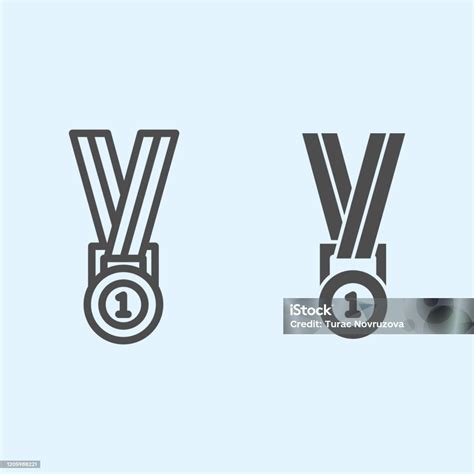 메달 선과 솔리드 아이콘입니다 중앙에 1 위를 차지한 목걸이 상 스포츠 벡터 디자인 개념 흰색 배경에 윤곽 스타일 픽토그램 웹 및 응용 프로그램에 사용 Eps 10 10에