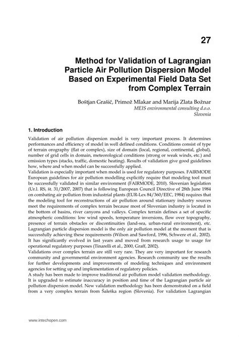 Pdf Method For Validation Of Lagrangian Particle Air Pollution