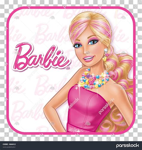 نقاشی باربی با پیراهن صورتی و گردنبند رنگارنگ در کنار لوگو صورتی باربی