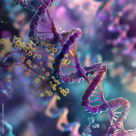 Dna Rna Trhough The Electron Microscope Colorful Realistic Render Stock Illustration Adobe Stock