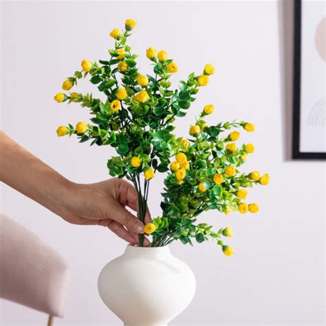 Decorative Flower Bud Stem Yellow Set Of 2
