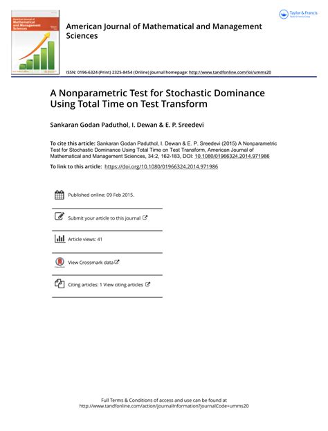 Pdf A Nonparametric Test For Stochastic Dominance Using Total Time On Test Transform