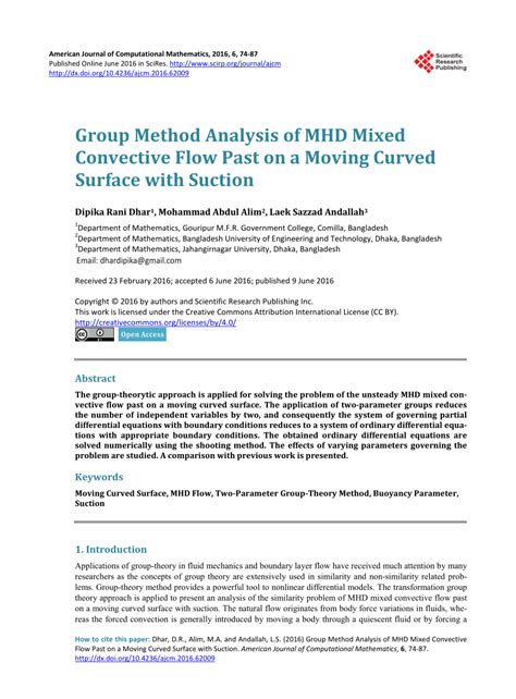 Pdf Group Method Analysis Of Mhd Mixed Convective Flow Past On A Moving Curved Surface With