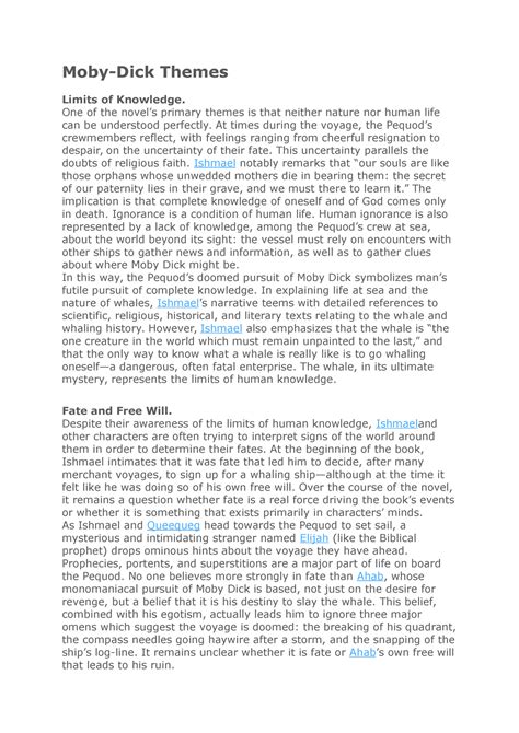 Moby Dick Themes Summary Moby Dick Or The Whale Moby Dick Themes