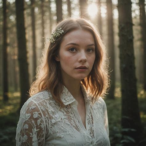 Serene Woman In Sun Drenched Forest