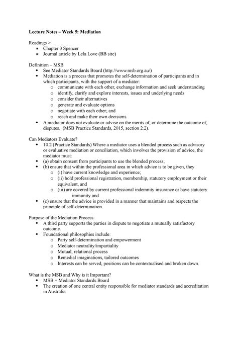 Week 5 Lecture Notes Lecture Notes Week 5 Mediation Readings