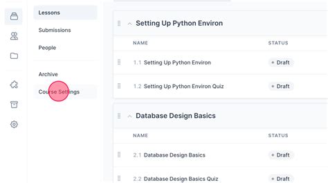 Course Settings Lesson Flow