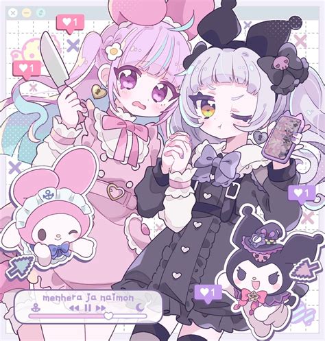 Minato Aqua Murasaki Shion My Melody And Kuromi Hololive And More Drawn By Aeruusa Danbooru