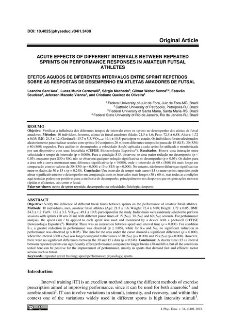 Pdf Acute Effects Of Different Intervals Between Repeated Sprints On Performance Responses In