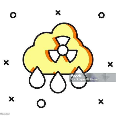 채워진 윤곽선 산성비와 방사능 구름 아이콘은 흰색 배경에 고립되어 있습니다 독성 대기 오염이 환경에 미치는 영향 그림자가 있는 평면으로 채워진 윤곽선 스타일입니다 벡터 가득