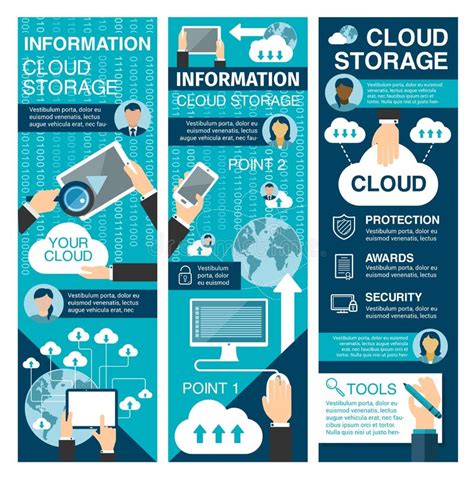 Cloud Storage Flat Banner For Network Technology Stock Vector Illustration Of Business
