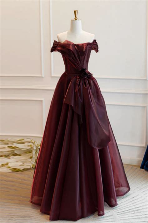 A Line Burgundy Organza Burgundy Long Prom Dress Burgundy Long Evening