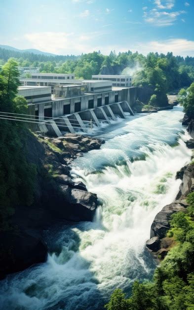 Premium Ai Image River Embedded Hydro Power Generation Station