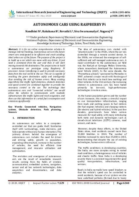 Pdf Irjet Autonomous Cars Using Raspberry Pi