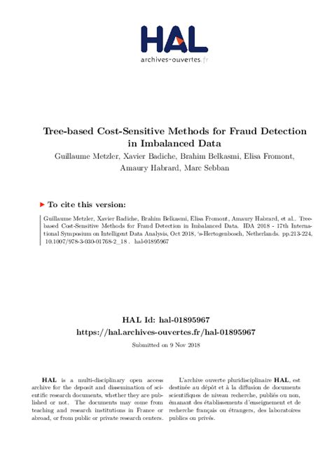 Pdf Tree Based Cost Sensitive Methods For Fraud Detection In Imbalanced Data