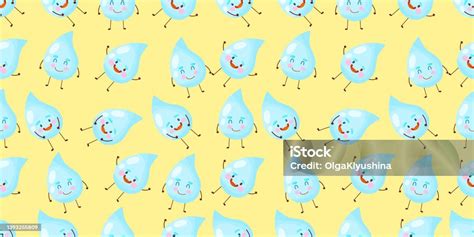 비가 이음새가 없는 벡터 패턴 떨어지는 귀여운 캐릭터 물방울 벡터 일러스트 레이 션 문화에 대한 스톡 벡터 아트 및 기타 이미지 문화 해결책 귀여운 Istock