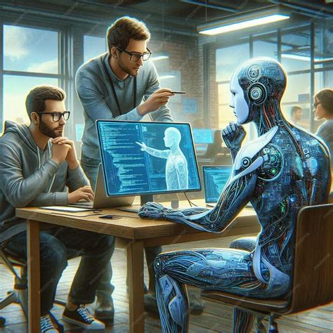Programmer And Ai Assistant Meeting Premium Ai Generated Image
