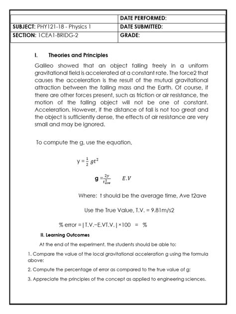 Experiment 4 Pdf Mass Gravity