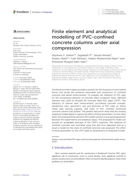 Finite Element And Analytical Modelling Of Pvc Confined Concrete Columns Under Axial Compression