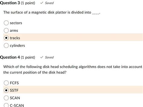 Solved Question 3 1 Point Saved The Surface Of A Magnetic Disk Platter Is Divided Into