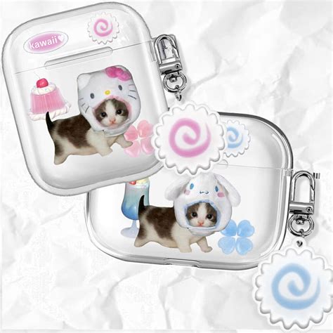 키링세트🐈🍥💗 카와이 어묵 나루토 마키 큐티 모자 냥이 고양이 투명 하드 에어팟 12세대 3세대 에어팟프로 2 케이스 에이블리