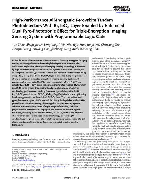 High‐performance All‐inorganic Perovskite Tandem Photodetectors With Bi2teo6 Layer Enabled By