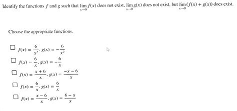 solved identify the functions f and g such that limx→0f x