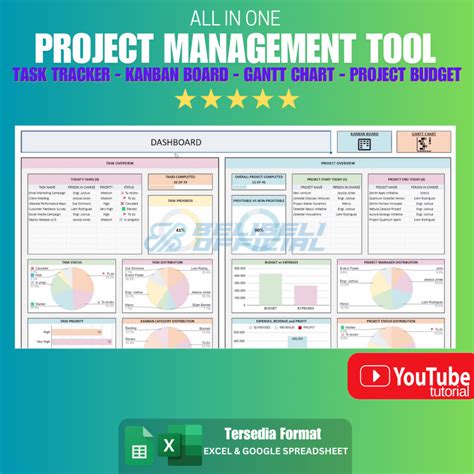Jual Project Management Tool Excel Spreadsheet Template Task Tracker Gantt Chart Kanban