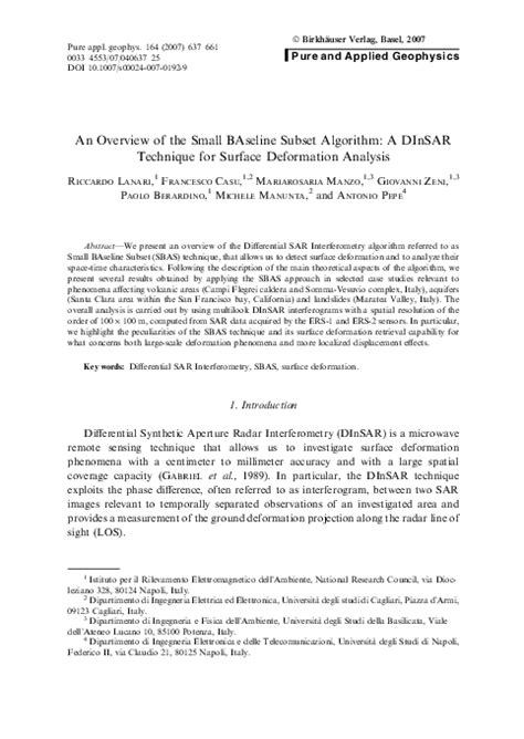 Pdf An Overview Of The Small Baseline Subset Algorithm A Dinsar