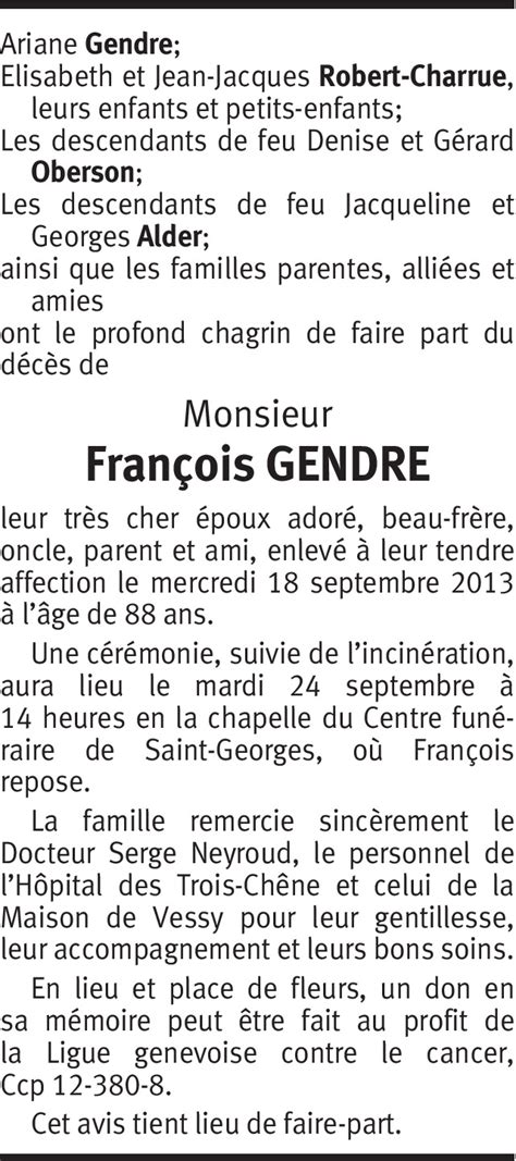 François Gendre Hommages