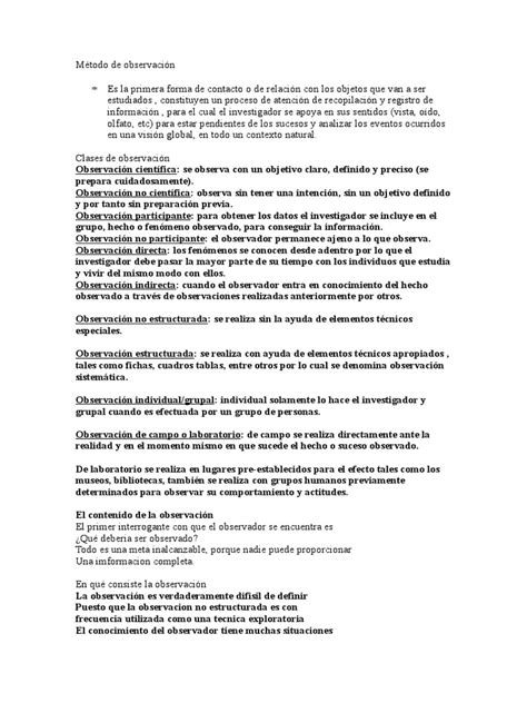 Métodos Y Tipos De Observación Científica Pdf Observación Método