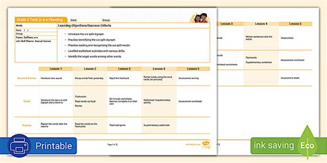Grade 2 Phonics Term 2 U E Planning