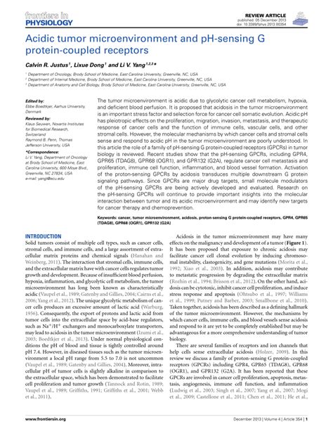 Pdf Acidic Tumor Microenvironment And Ph Sensing G Protein Coupled