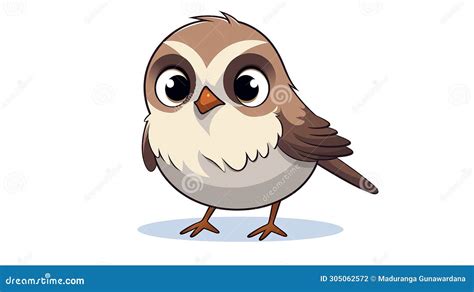 Cute Kawaii Sparrow Minimalist Anime Inspired Illustration With Blush Smile And Dynamic