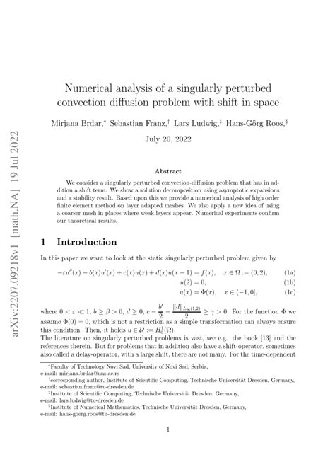 Pdf Numerical Analysis Of A Singularly Perturbed Convection Diffusion Problem With Shift In Space