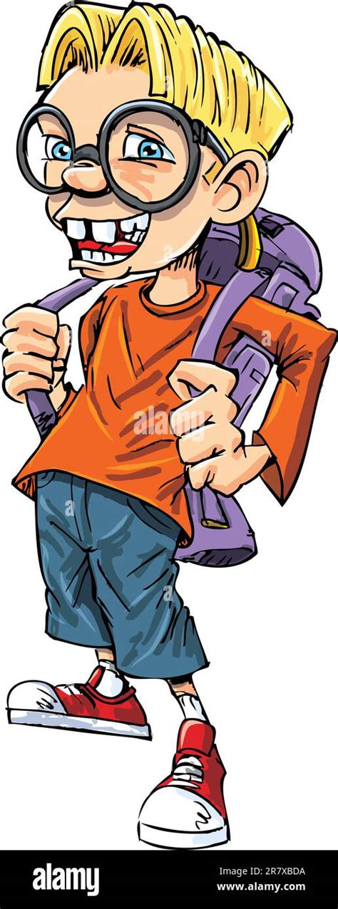 Cartoon Nerd With Glasses And Book Sack Isolated Stock Vector Image And Art Alamy